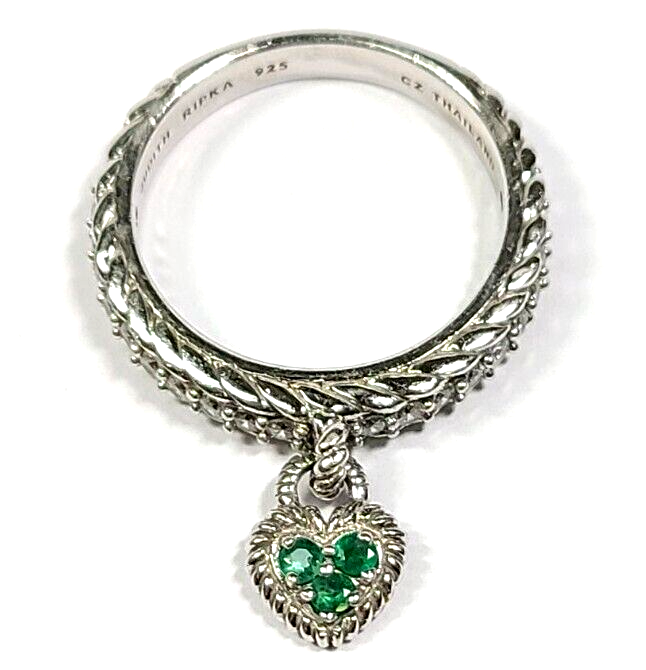 Judith Ripka Sterling Silver Emerald & Cubic Zirconia Dangling Heart ...