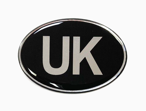 UK Oval Small 50mm x 35mm Car Sticker - Retro - Chrome on BLACK- GLOSS ...