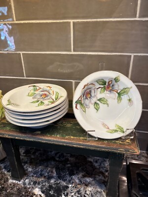 vtg set of 6 roselyn magnolia berry dessert bowls japan gold trim 5.5 ...