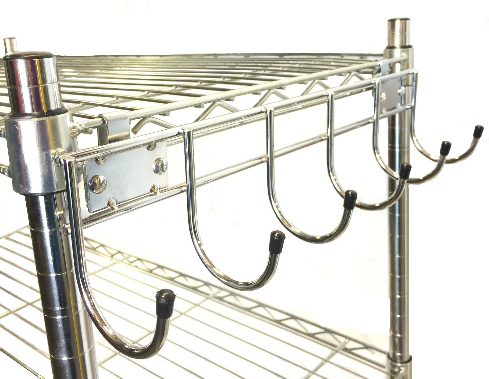 Wire Shelving 16" wide side bar w/5 hooks, no collar, add-on, Chrome, 2 ...