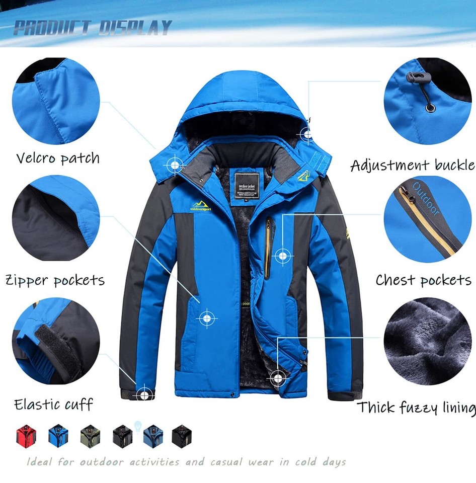 Men's Outdoor Ski Snow Jacket Mountain Hiking Warm Fleece Lined Winter ...