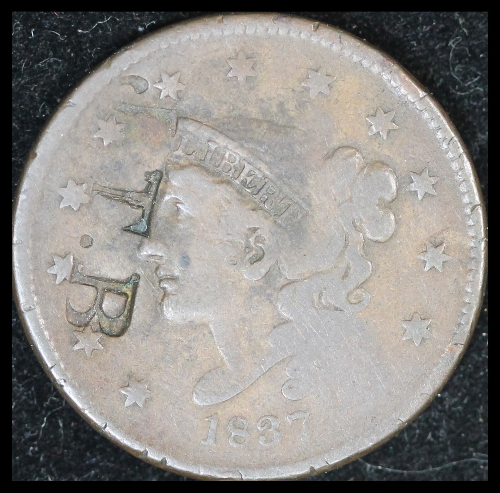 1837 Large Cent - Counter-stamped - 'JTB' Obv. & Rev. TQRAW2284/JL | eBay