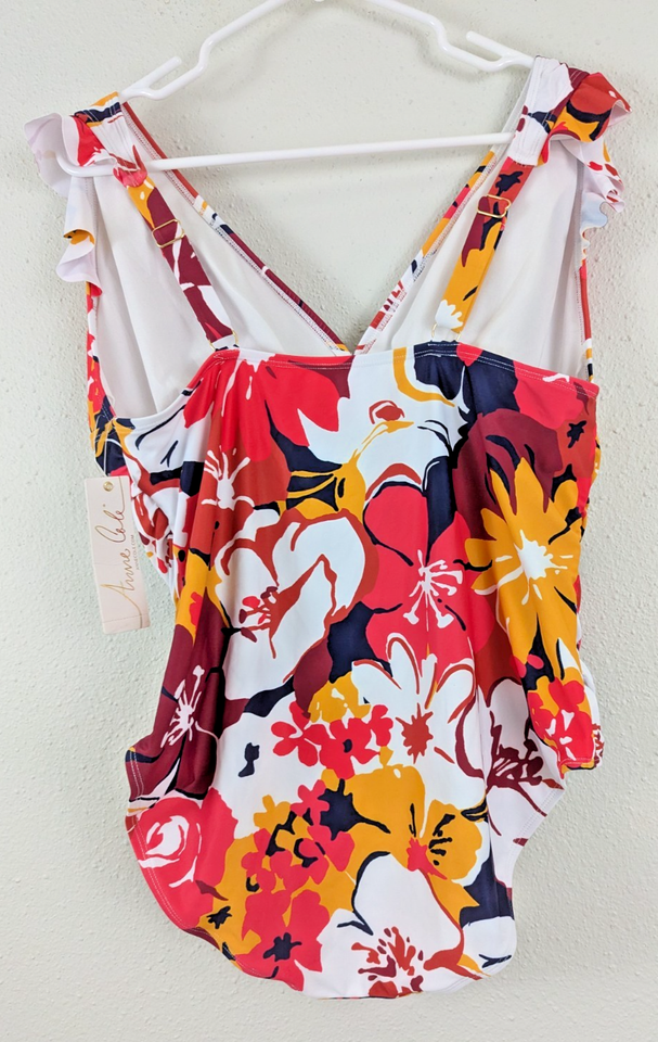 New Ann Cole sz 18W One Piece Swimsuit floral ruffle shoulders swim ...