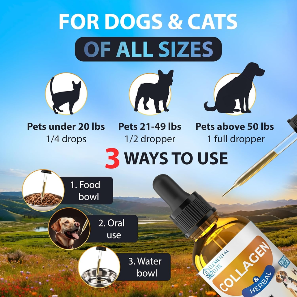 Liquid Collagen for Dogs and Cats, Skin & Coat Supplement, Itch Relief ...