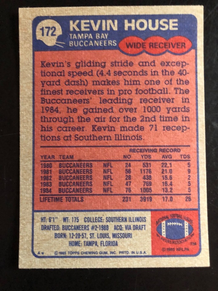 1985 Topps #172 Buccaneers Kevin House Football Card | eBay