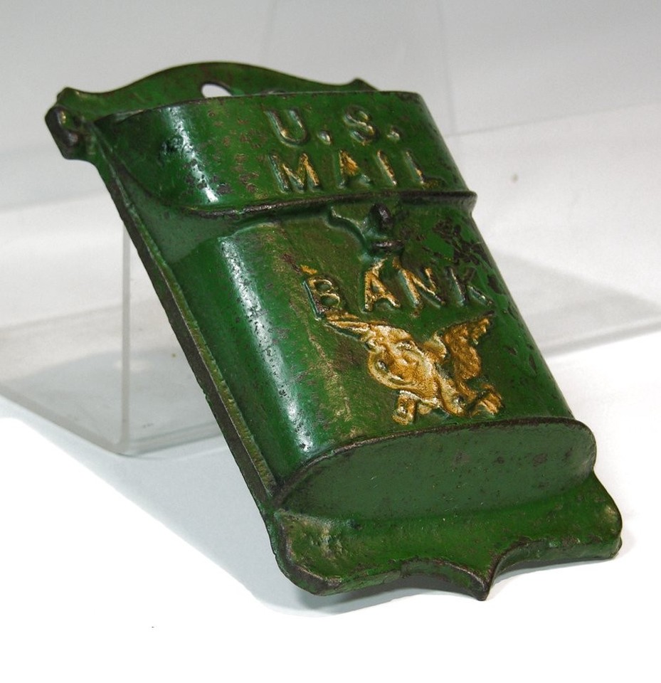 1921 HANGING U. S. MAILBOX CAST IRON BANK FIGURAL STILL BANK By A. C ...