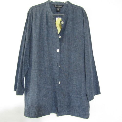 QVC Dialogue Linen Cotton Blouse Tunic Top Womens 1X Blue Button front ...