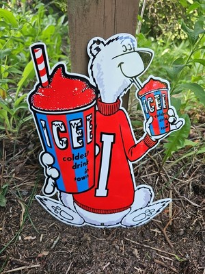 VINTAGE ICEE HEAVY METAL PORCELAIN ADVERTISING SIGN ICE CREAM 12" X 9 ...