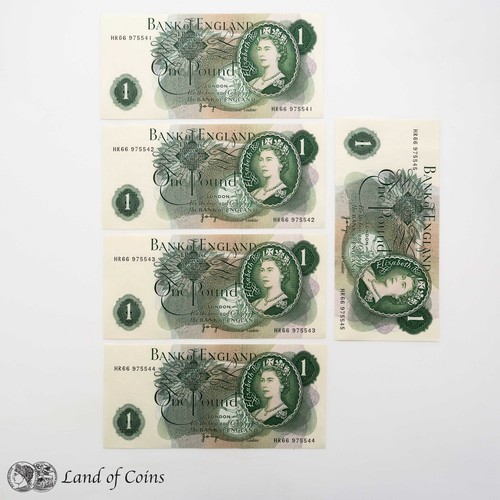 ENGLAND: 5 x 1 English Pound Banknotes with Consecutive Serial Numbers ...