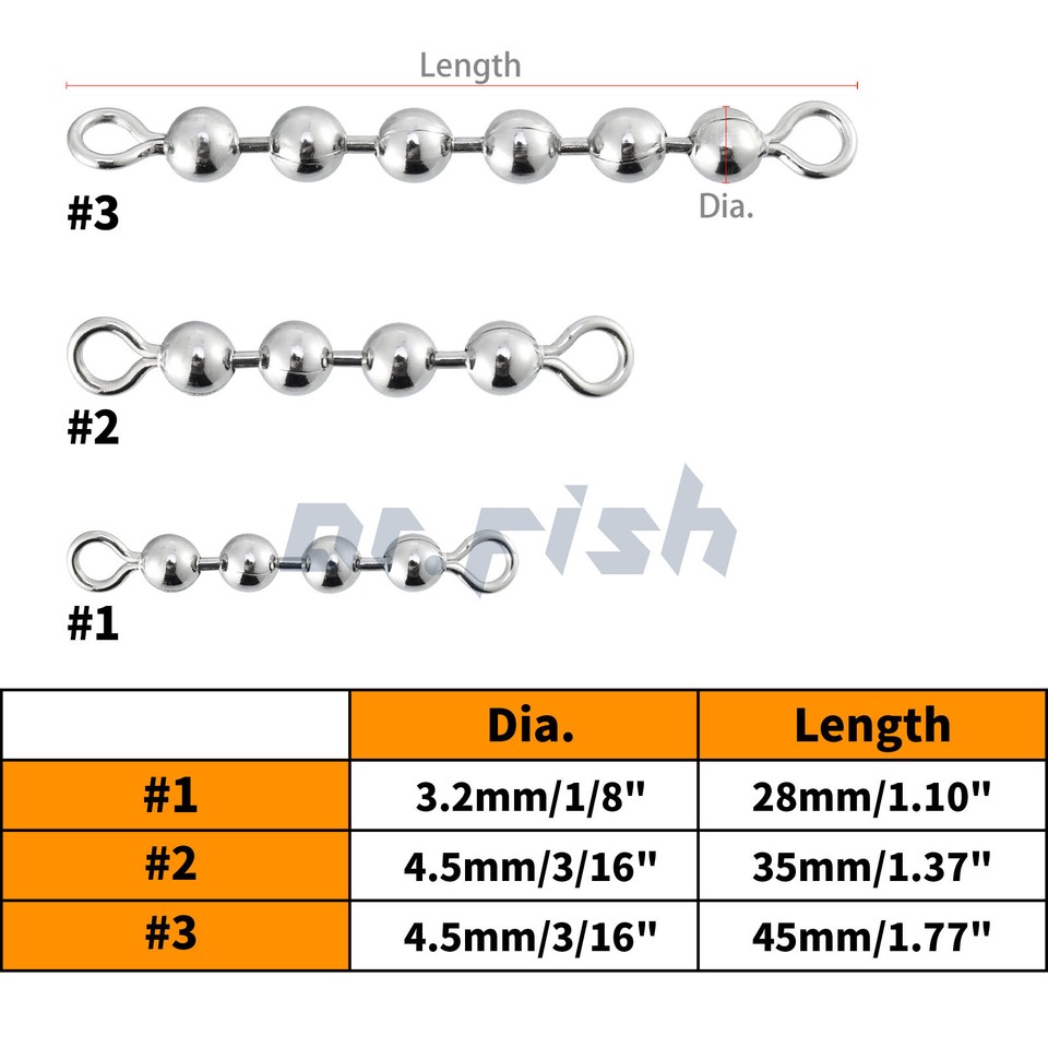 20/40pcs Stainless Steel Fishing Bead Chain Swivels 4-6 Balls 100lb ...