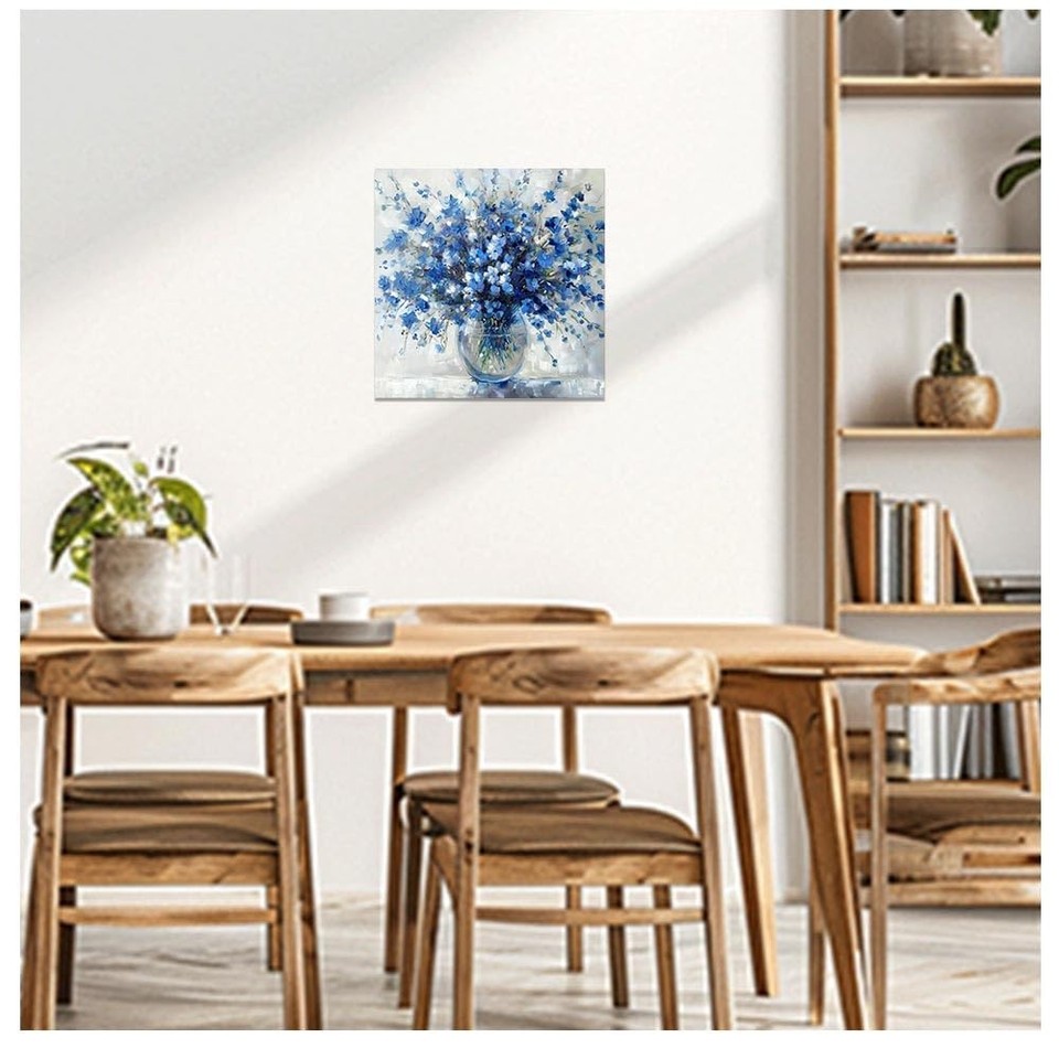 Farmhouse Flowers Wall Art Blue Floral Painting Prints Abstract Bouquet ...