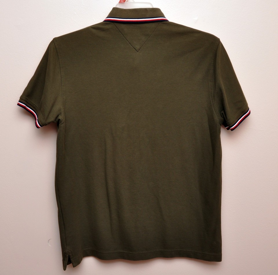 TOMMY HILFIGER Men's Regular Fit Polo Shirt M OLIVE GREEN Cotton XN10 ...