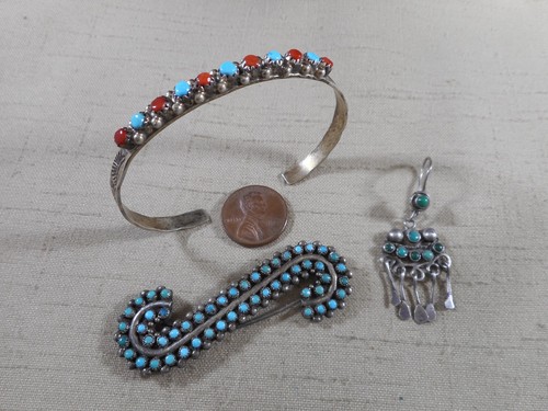 3 pc. collection of FRED HARVEY era Zuni silver & turquoise jewelry | eBay