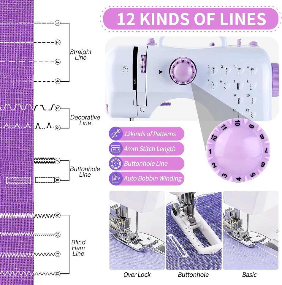 Electric Sewing Machine Portable Crafting Mending Machine 12 Built-In ...