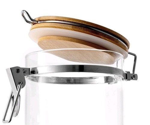 Joy Jolt ~ 19 Oz. ~ Clear Glass Storage Jar ~ Locking Wood Lid ...