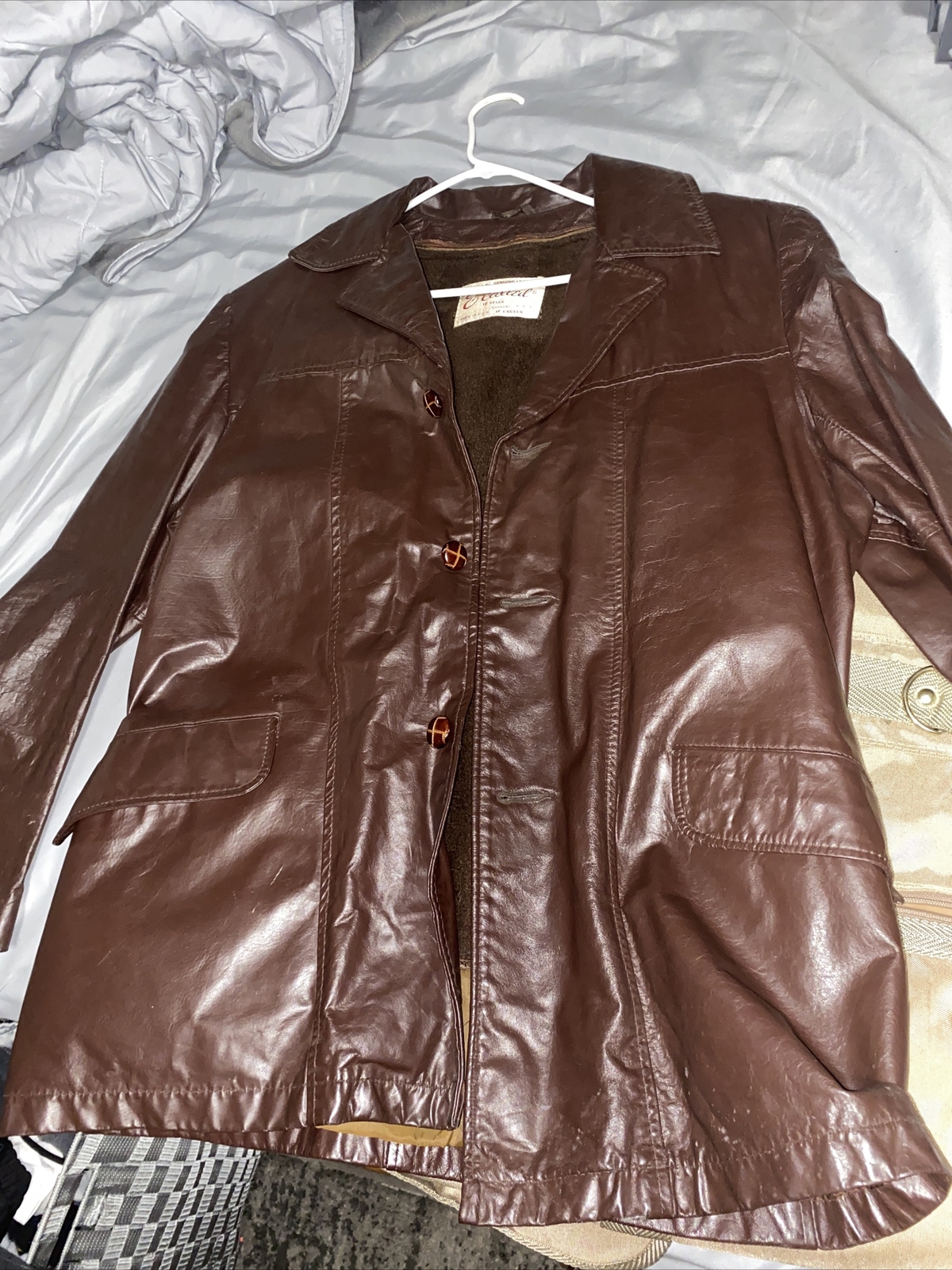 1980s vintage excelled leather coat 42 R made usa bro… - Gem