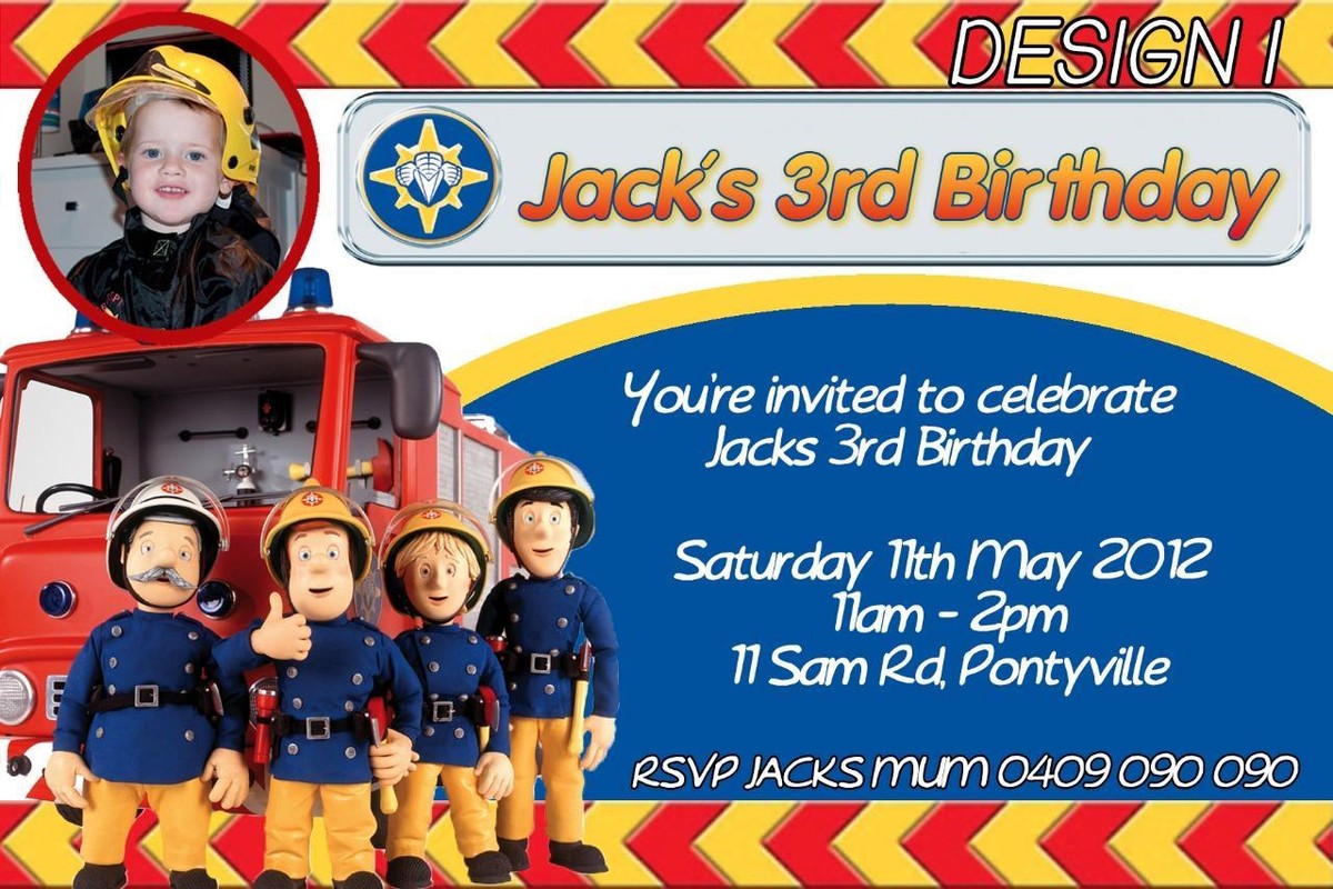 Fireman Sam Birthday Invitations Fire Fighter Birthday Invitation