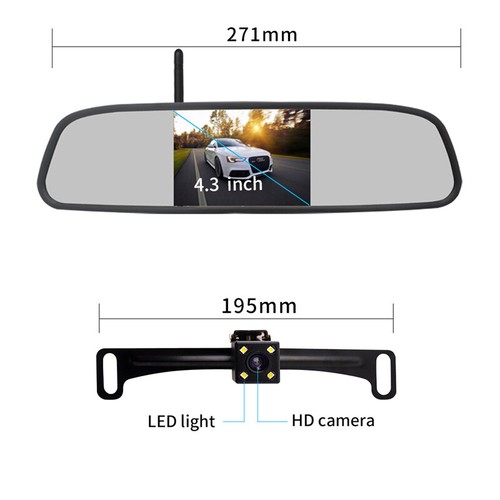 4.3" Auto Wireless Wifi TFT LCD Monitor Mirror Reverse Rear View Backup ...