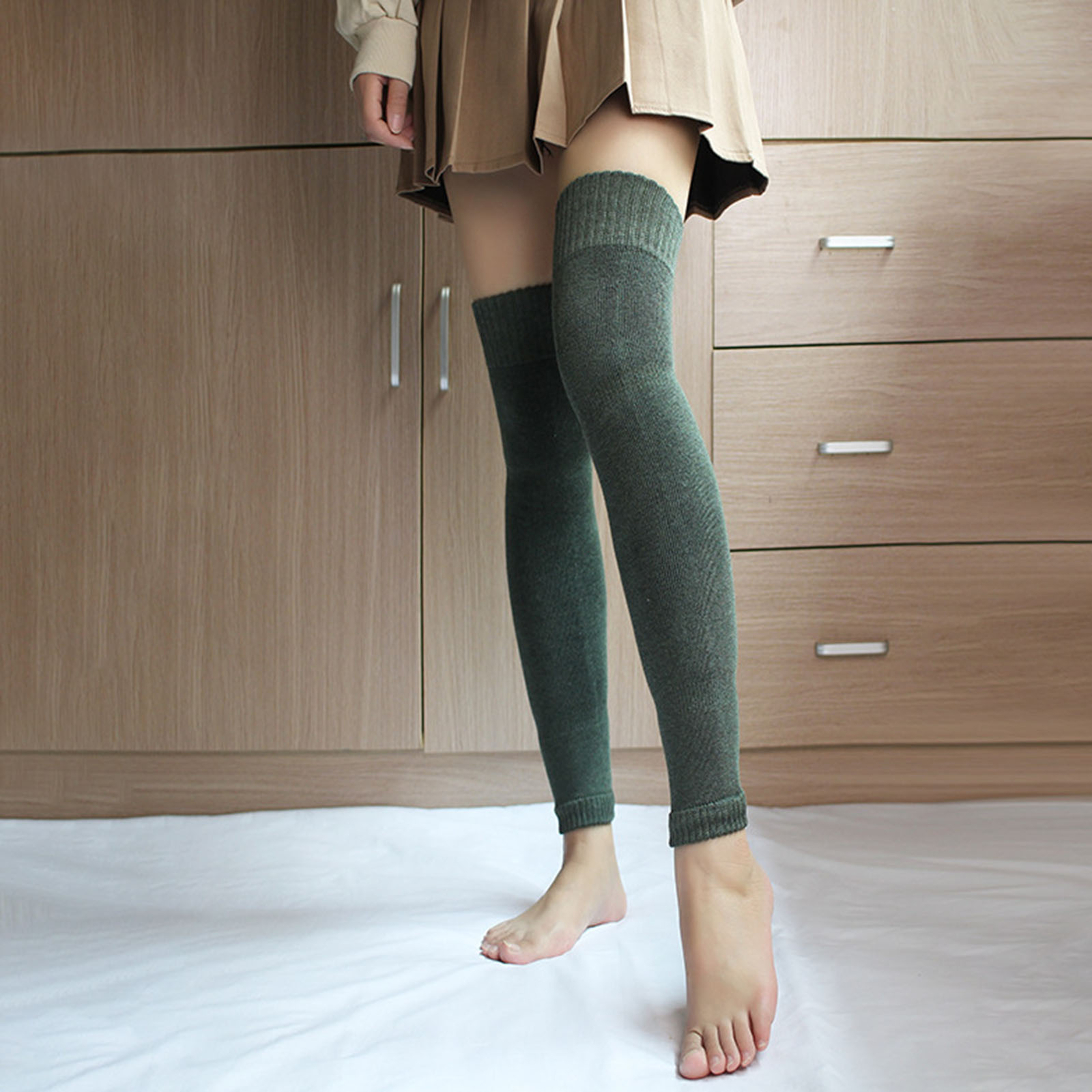 1 Pair Women Leg Socks Stretchy Keep Warm Anti Skid Knitted Leg Sleeves ...