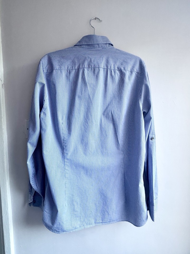 Ted Baker London Men’s Shirt Size 4 L Blue Micro Gingham 100% Cotton ...