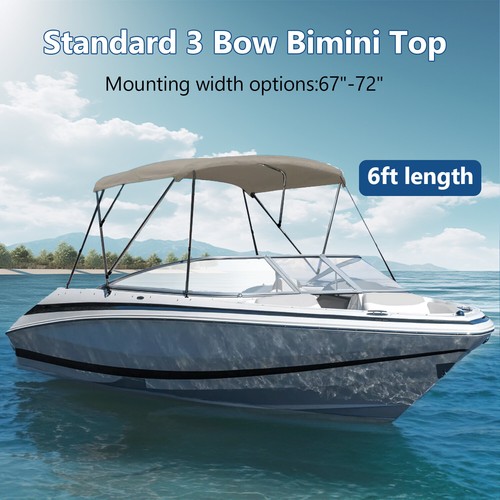 3 Bow Boat Canopy Cover Bimini Top Boat Sun Shade Canvas Grey without ...