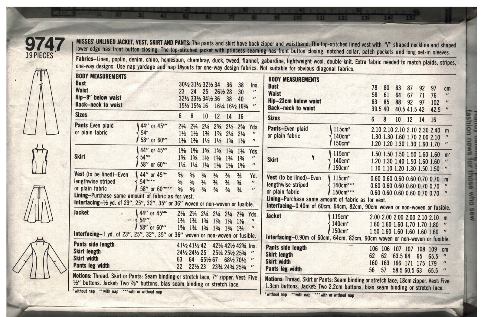 9747 UNCUT Simplicity SEWING Pattern Misses Unlined Jacket Vest Skirt ...