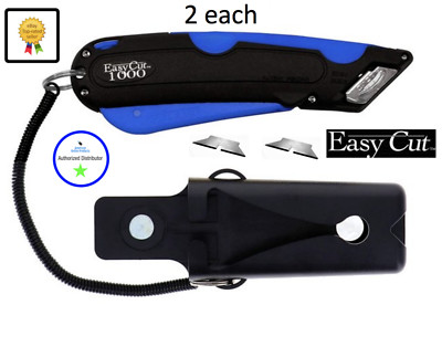 2 each Easy Cut 1000 BLUE Safety Box Cutter Knife with Holster Lanyard ...