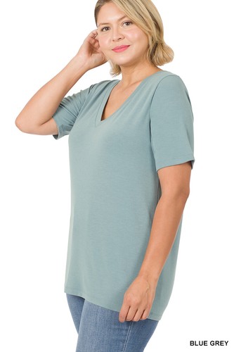 1X 2X 3X Women V-Neck T-Shirt Short Sleeve Soft Stretch Basic Tee Plus ...