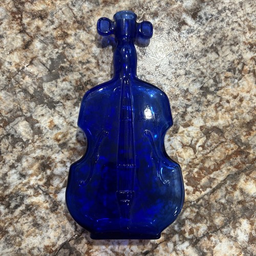 Vintage Cobalt Blue Glass 8" Violin Fiddle Shaped Decanter Bottle Bud ...