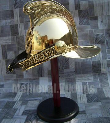 Brass Vintage Style Chief British Fireman Helmet With Wooden Stand ...