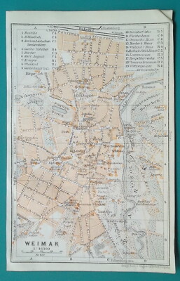 GERMANY Weimar Town City Plan - 1912 MAP Baedeker 4 x 6" (10 x 15,5 cm ...