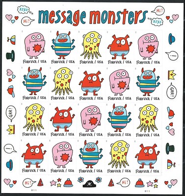 Mint US Message Monsters Pane of 20 Forever Stamps Scott# 5636-5639 ...