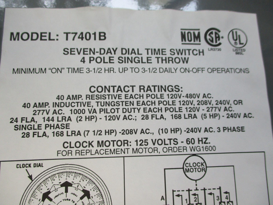 INTERMATIC SEVEN DAY TIME SWITCH 4-POLE SINGLE THROW T7401B | eBay