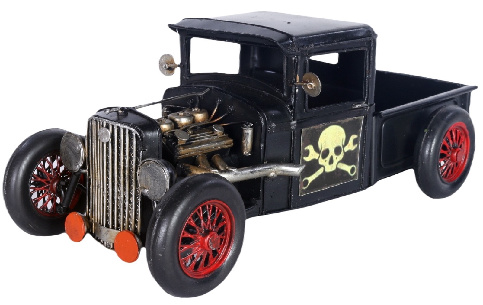 33CM BLACK HOT ROD TRUCK TIN PLATE METAL DECORATIVE MODEL VINTAGE RETRO ...