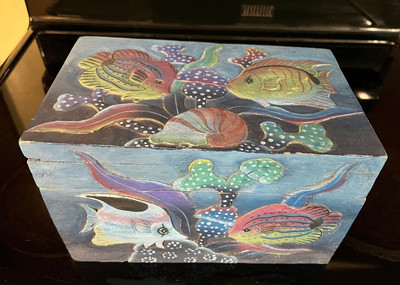 Handcrafted Wooden Wood Colorful Painted Tropical Fish & Box with ...