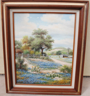 Texas vintage bluebonnet painting signed E. Bushell possibly by Ruth ...
