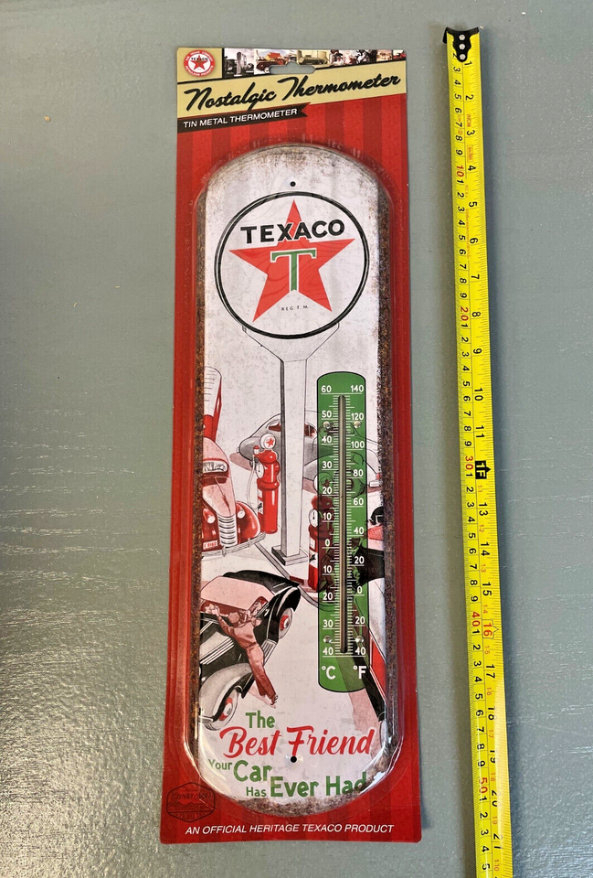 NEW! Gas & Oil TEXACO - Indoor Outdoor Metal Tin 17" Thermometer ...
