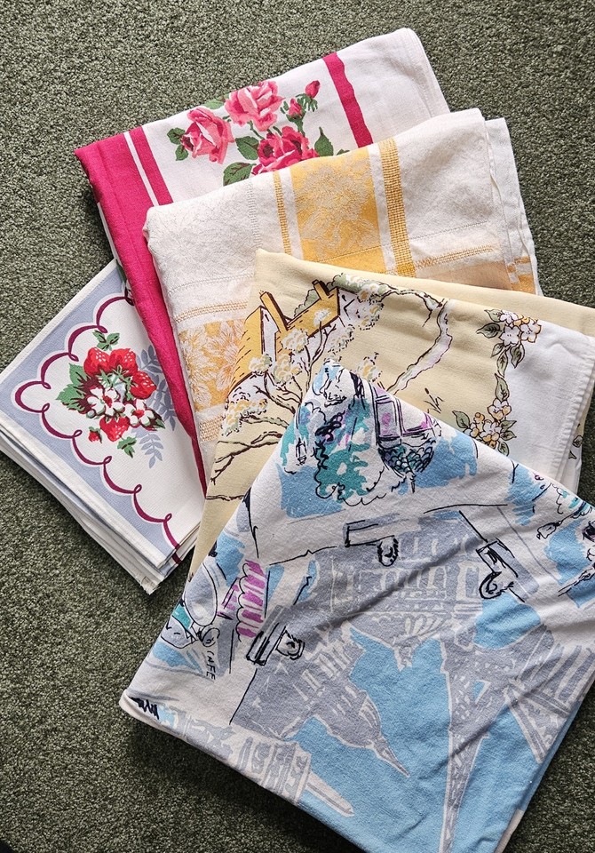Lot 10 gorgeous MC Vintage tablecloths, scarves, table scarf, lined ...