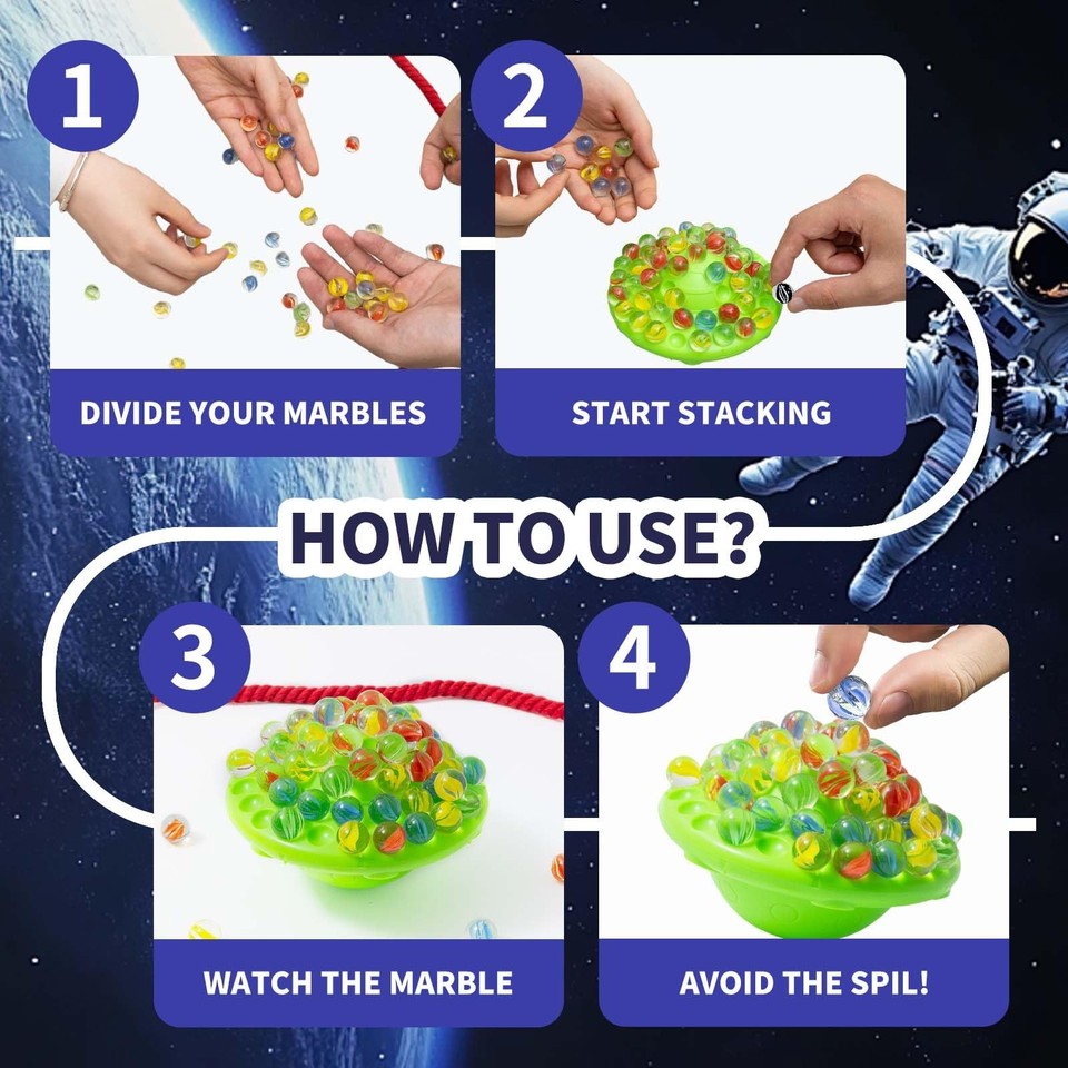 Marble Balance Board Game with 60 Glass Marbles & Storage Base - Fun ...