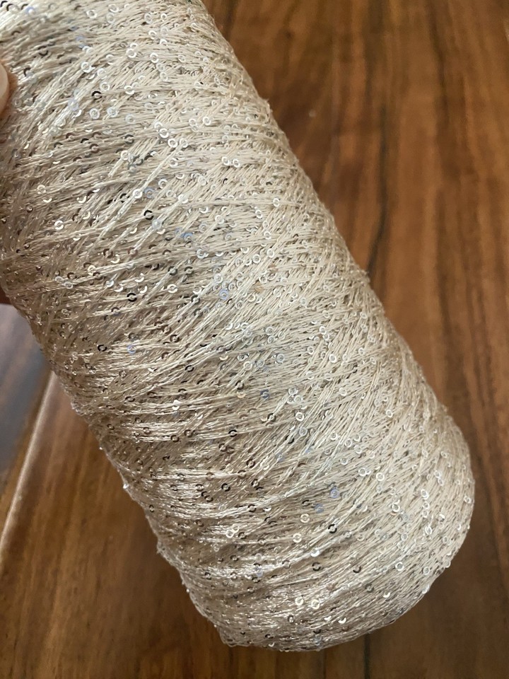 Cone Yarn White Silver Glitter Sequin Thread Clothes Needlework 360g ...