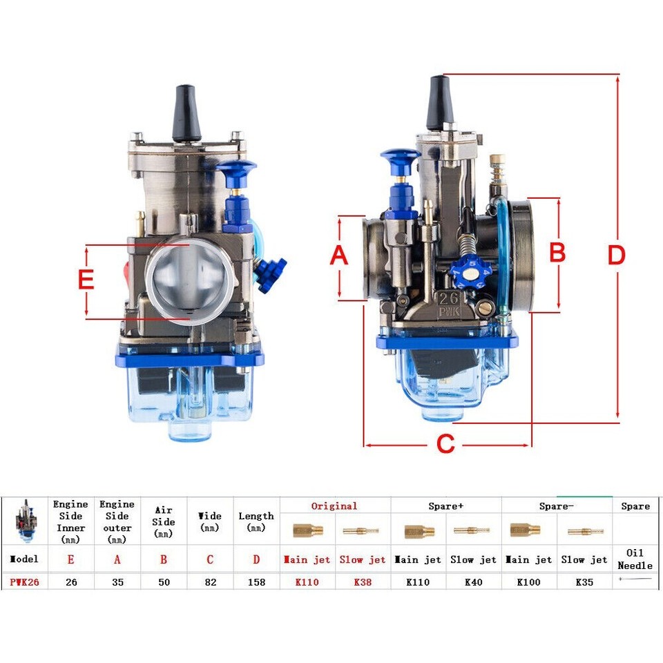 PWK 26 Carburetor Upgrade Racing 26mm For 70cc to 150cc engine Dirt Pit ...