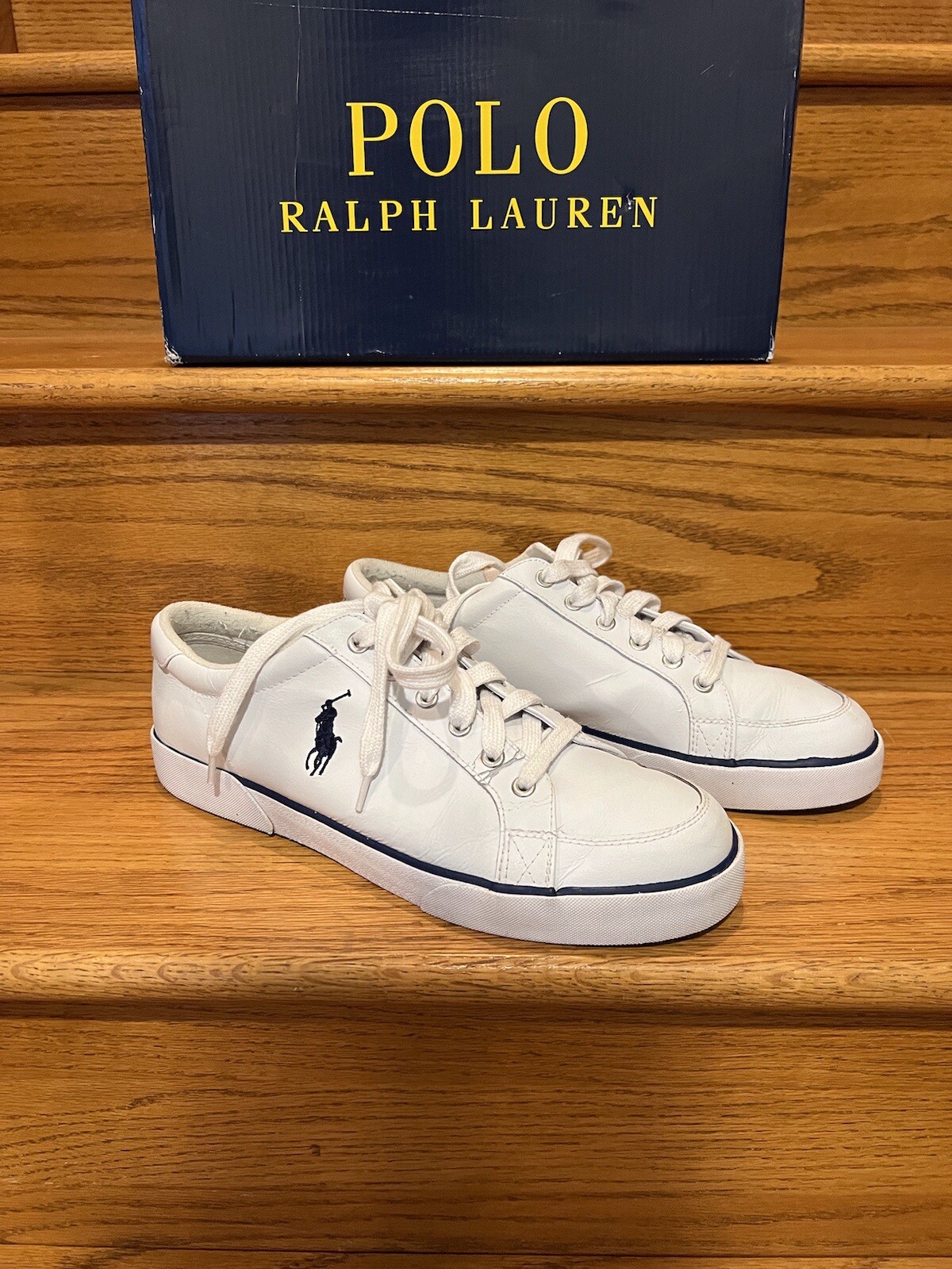 Men’s Polo Ralph Lauren White Leather Sneakers Size 1… - Gem