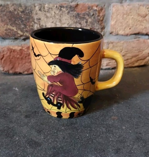 Vintage inspired mug orange witch spider web black Tk Maxx Halloween ...
