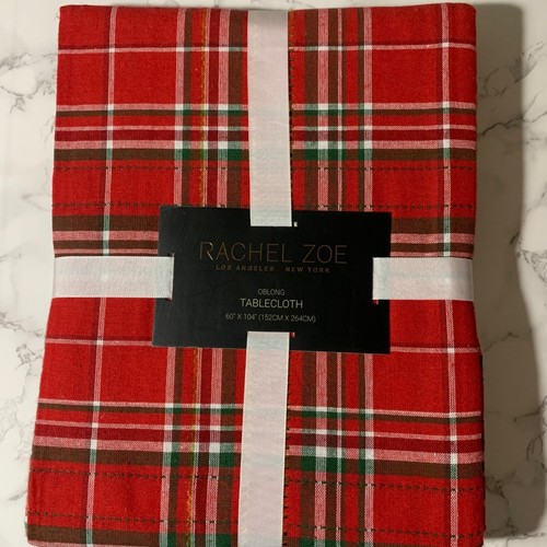 Rachel Zoe Oblong Tablecloth 60 X 104" Tartan Plaid Red Green Cotton ...