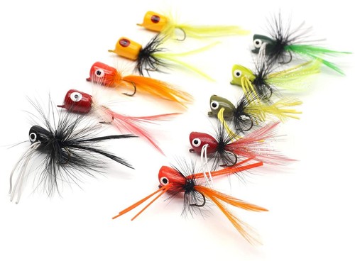 10PCS Popper Dry Fly Fishing Flies Panfish Bass Fishing Popper Topwater ...