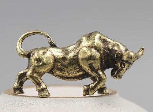 Brass Bull Key Chain Pendant Animal Statue Small Sculpture Figurine ...