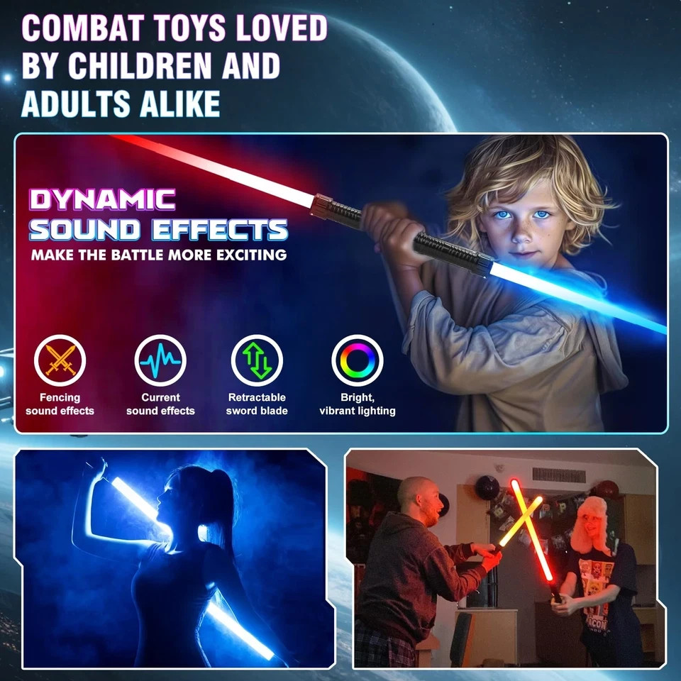 Light Up Swords Saber for Kids,2 pack 7 colors Expandable Light Swords ...