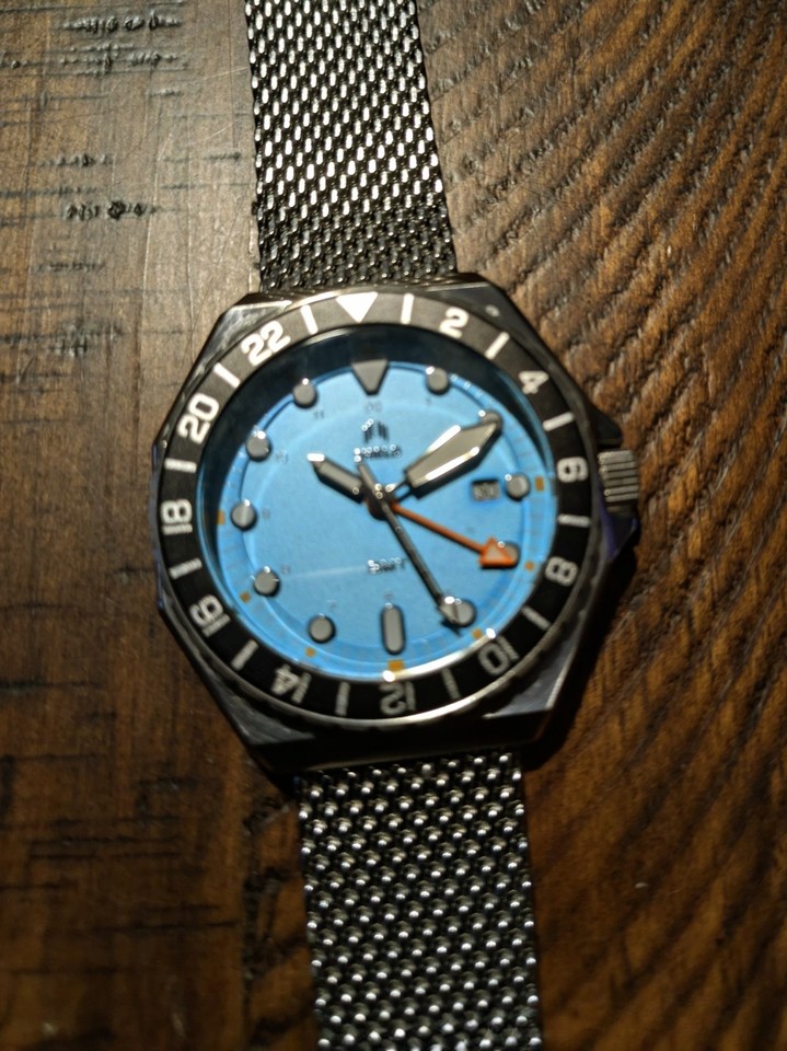 Shield Light Blue Dial GMT Men's Marco Watch Metal Bracelet 46mm | eBay