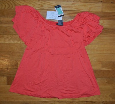 NWT Womens Chelsea & Theodore Coral Ruffled Tier Top 4Way Blouse Shirt ...