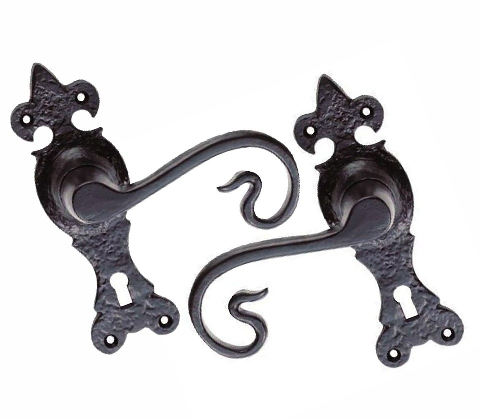 Large FDL Curly Tail Door Handles with Key Hole Black Cast Iron (LF5116 ...
